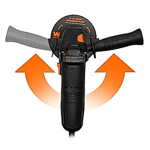 WEN 94475 7.5-Amp 4-1/2-Inch Angle Grinder with Reversible Handle, Three Grinding Discs, and Carrying Case, Black,orange