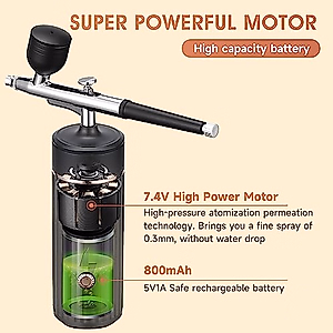 Cordless Airbrush Kit Rechargeable Airbrush Compressor 23-48PCI for Art Painting,Cake Airbrush Decorating, Crafts, Model Painting, Air Brush Painting, Nail Airbrush Machine