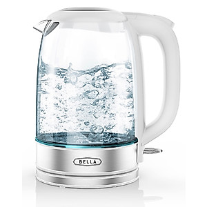 BELLA Electric Kettle and Water Boiler, 1.7L - Cordless Clear Glass LED Color Changing Portable Tea Pot with Auto Shut Off & Boil Dry Protection, White