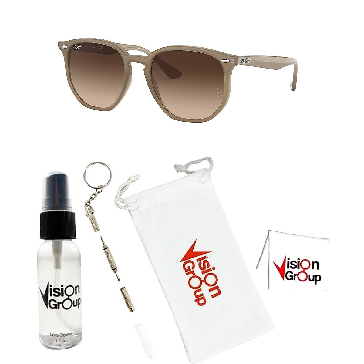 Ray-Ban RB4306 Sunglasses + Vision Group Accessories Bundle (Opal Beige/Brown Gradient (616613))