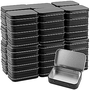 ZOENHOU 60 PCS 3.7 x 2.3 x 0.8 Inch Rectangular Metal Empty Hinged Tins, Matte Black Portable Small Storage Tin Box Containers with Lids, Home Organizer for Jewelry Crafts Candy Gift Card Holder