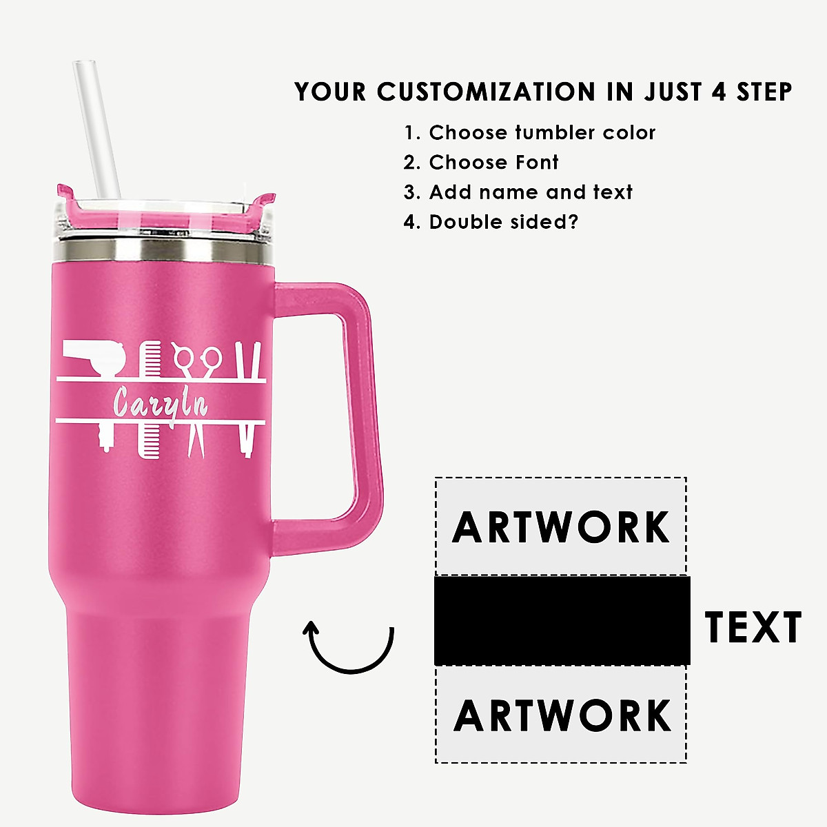 LifGif Babershop Personalized Tumbler 40 oz Laser Engraved, Insulated Cup with Handle, Lid and Straw, Custom Tumbler Hair Stylist Graduation Gift for Men Women Friend Stainless Steel Coffee Cup