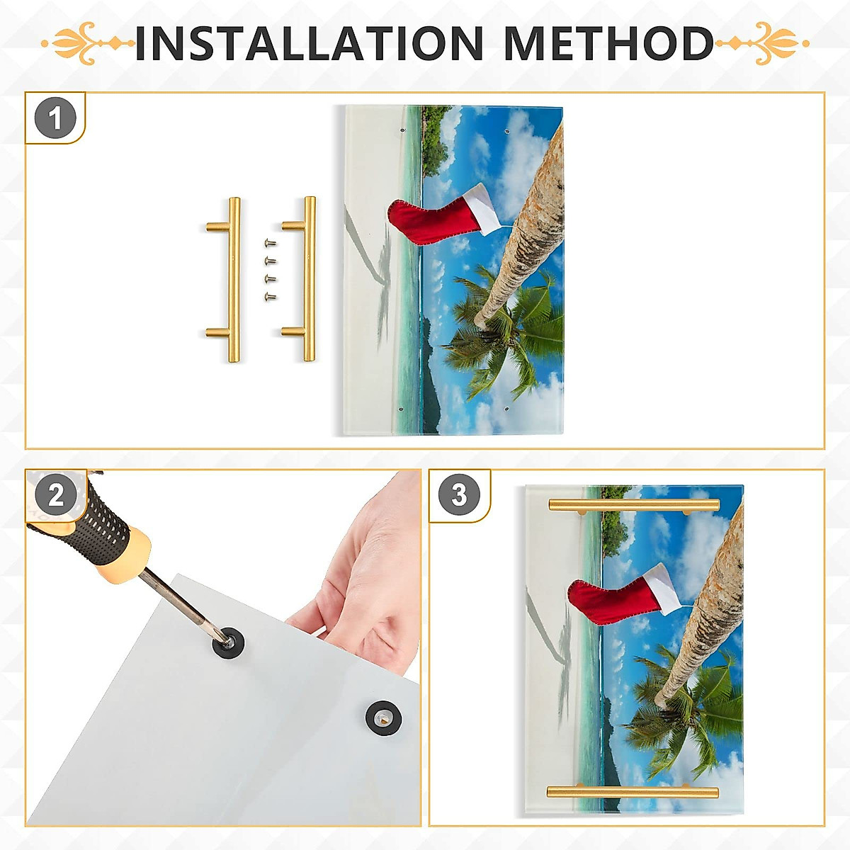 Christmas Sock on Palm Tree Bathroom Vanity Tray for Countertop Decorative Trays with Handles Acrylic Hand Towel Tray for Living Room Kitchen Dresser Tops Home Decor