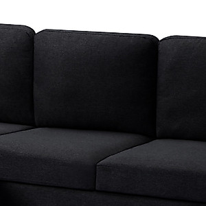 POCIYIHOME 79.5" Left Hand Facing Sectional Sofa Couch with 2 Detachable Armrest Pillows, Modern Fabric 3-seater L Shape Chaise with Gold Metal Legs for Living Room,Apartment,Office, Polyester, Black