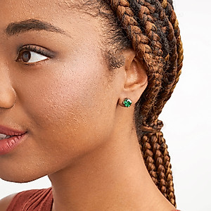 MORGAN & PAIGE .925 Sterling Silver Platinum Plated Cushion Cut Green Cubic Zirconia Earrings Studs, 4-Prong Setting Butterfly-Back Simulated Diamond Stud Earrings for Women Hypoallergenic Earrings