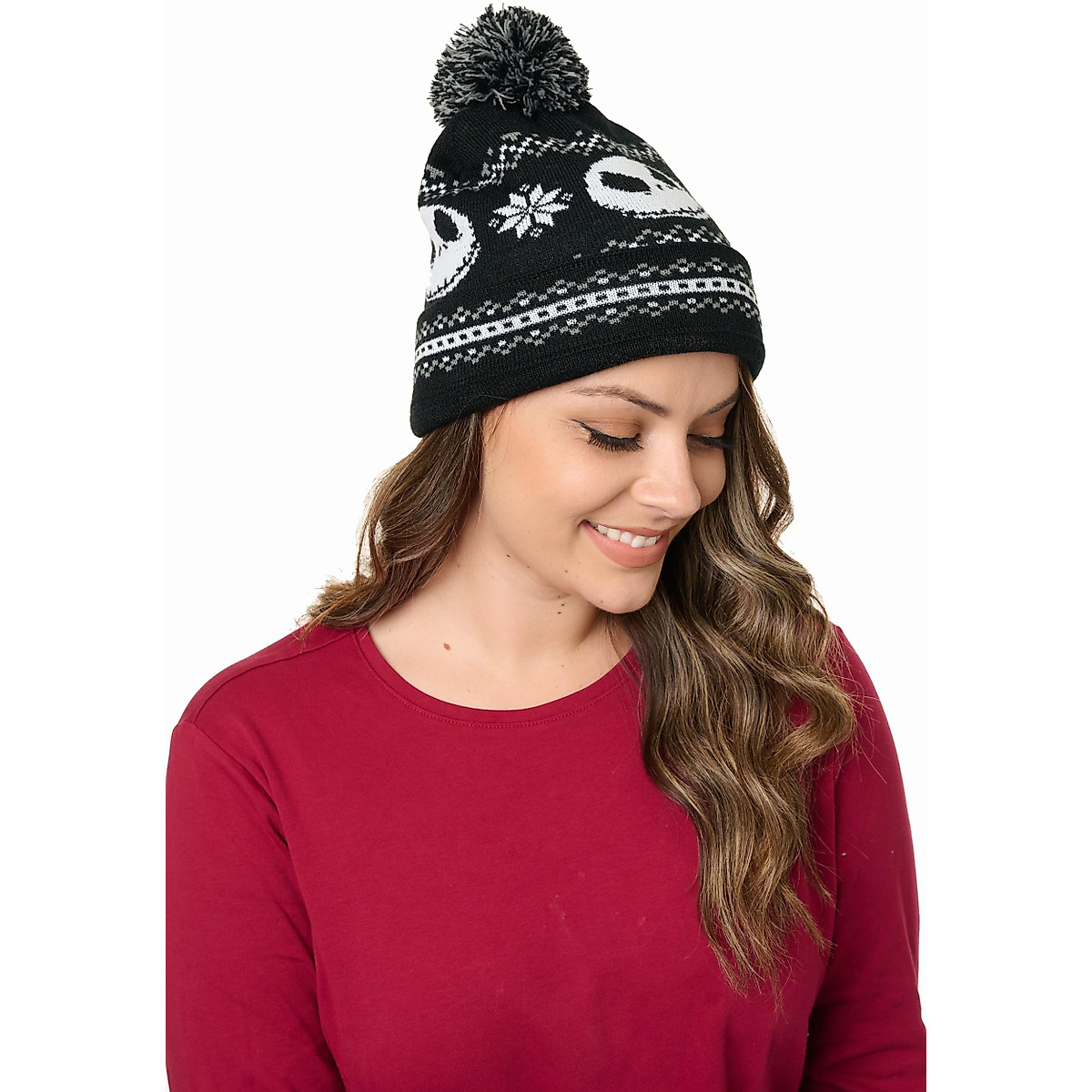 Disney Jack Skellington Womens Knit Beanie Hat and Texting Glove Set (Black)