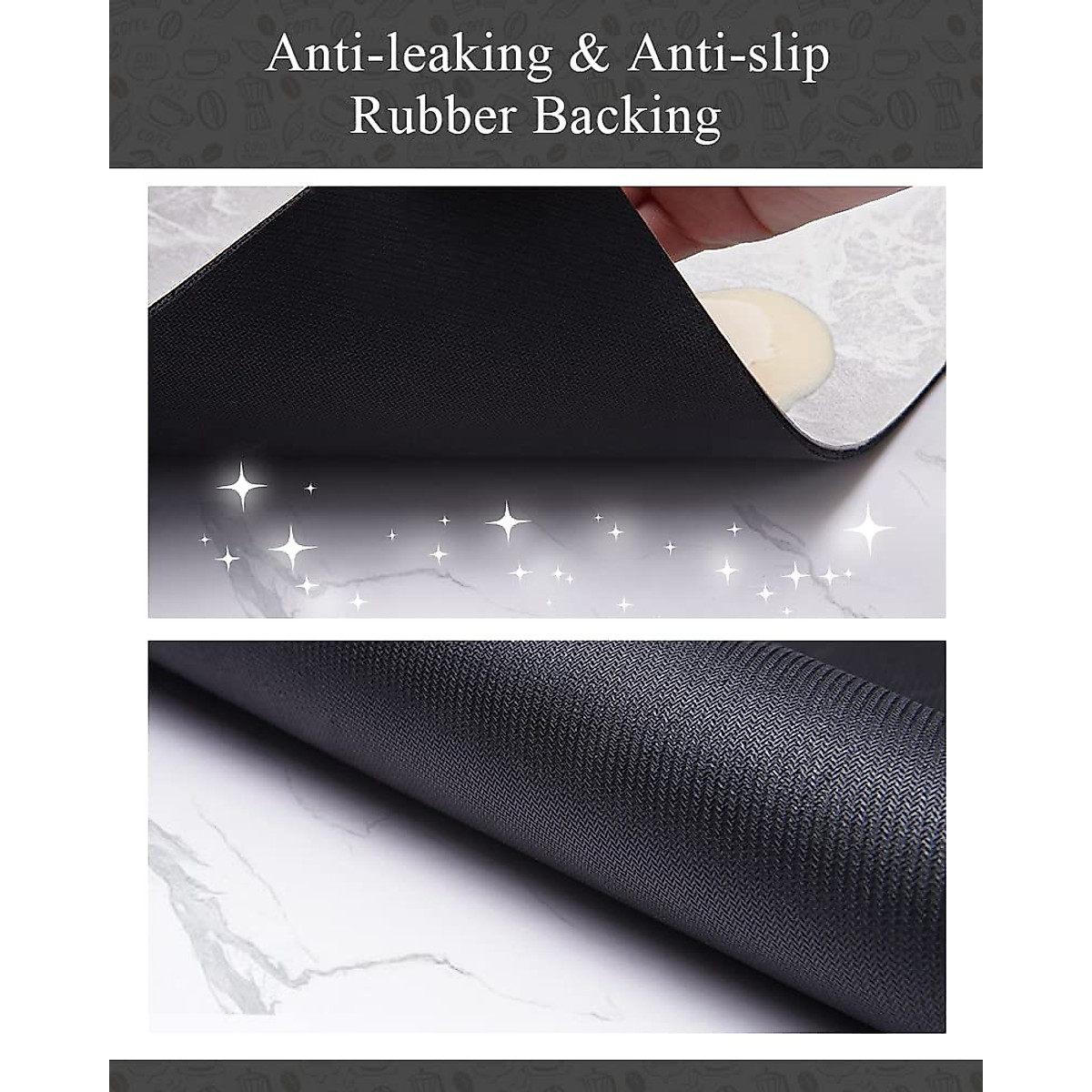 Coffee Mat-Coffee Bar Accessories-No Water Marks Dish Drying Mat-Coffee Bar Mat for Countertops Rubber Backing Bar Mat Under Coffee Maker Machine Coffee Pot-Perfect Coffee Station Organizer