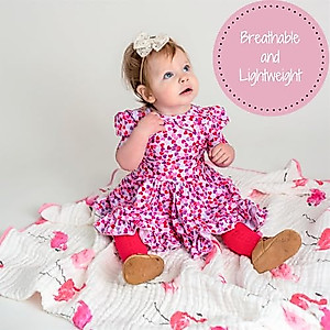 LollyBanks Muslin Baby Blanket 100% Cotton, Soft and Breathable Muslin Quilt 47 x 47 Inches Toddler Blanket for Girls, 6 Layers Baby Blanket, Lightweight Baby Receiving Blankets (Flamingo Print)