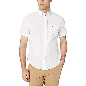 Tommy Hilfiger Men's Short Sleeve Button Down Shirt in Custom Fit, Bright White, Medium