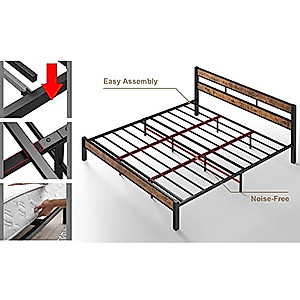 LIKIMIO King Bed Frame, Easy Assembly, Noise-Free, No Box Spring Needed, Heavy Strong Metal Support Frames, Double-Row Support Bars, Vintage Brown