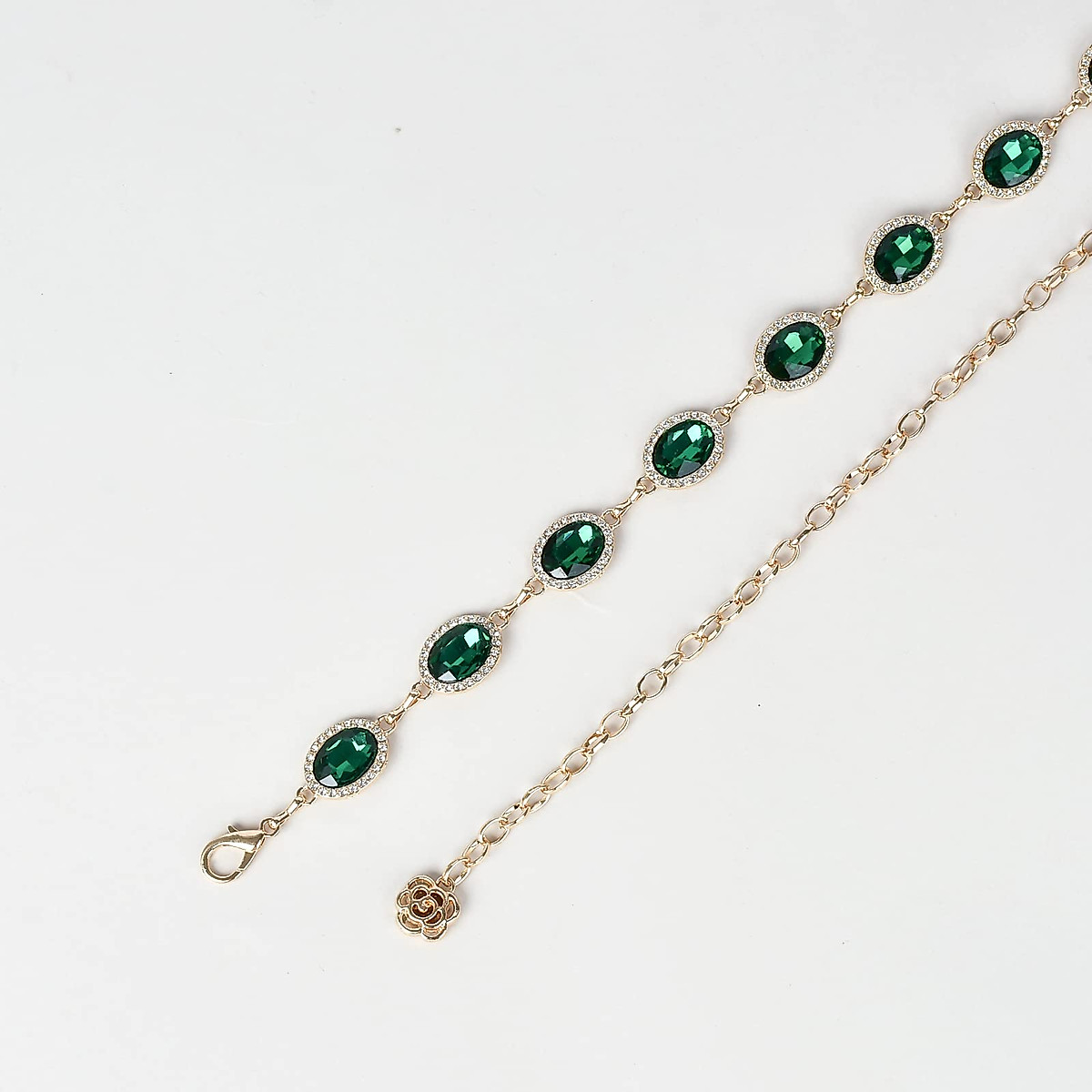 ILuvatar green glass diamond chain belt metal diamond belt women's dress metal belt women's western style belt women's belt oval decoration