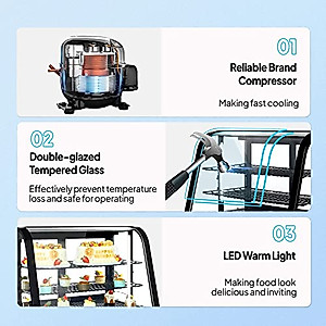 ROVSUN 3.5 Cu.Ft Commercial Countertop Refrigerator, Display Refrigerator Pastry Display Case w/LED Lighting Auto Defrosting Air-cooling Rear Sliding Door for Cafe Restaurant, ETL Certified (Black)