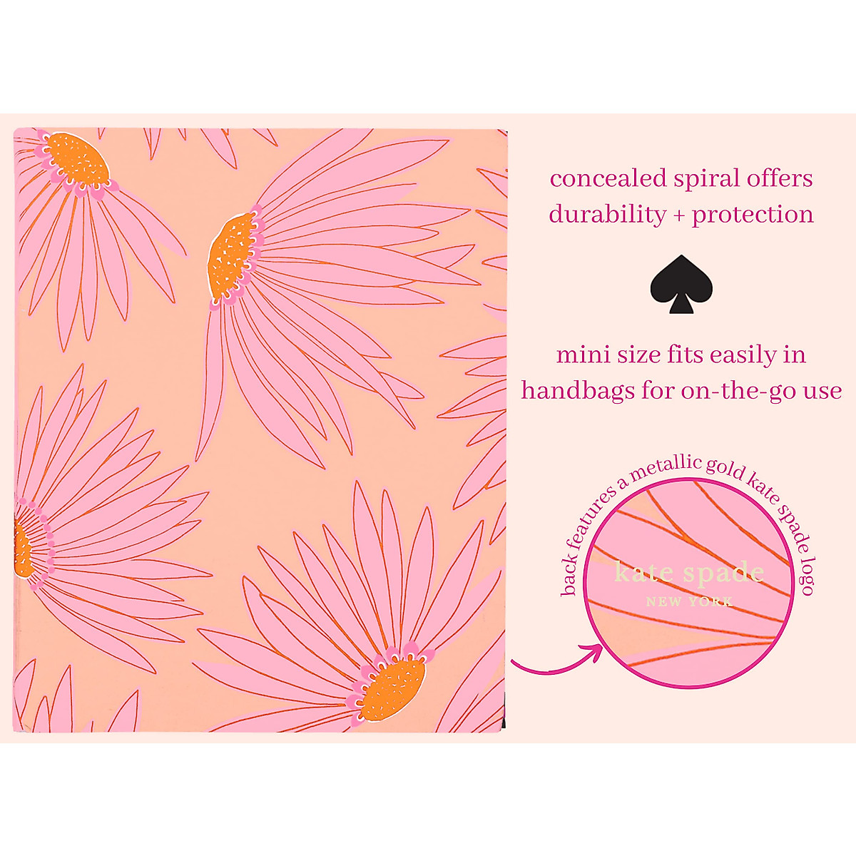 Kate Spade New York Concealed Spiral Notebook with 112 Lined Pages, Pacific Petals