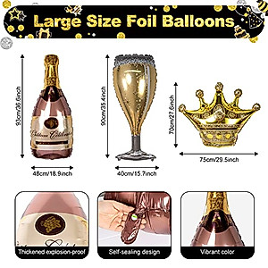 HJINGY Black and Gold Birthday Party Decorations, Happy Birthday Party Supplies for Men Women Includes Balloons, Curtains, Banner, Hanging Swirls, Tablecloth, Plates, Cake Toppers for Birthday Party