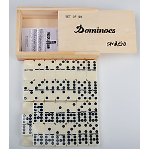 Smilejoy Dominoes Set for Adults, Double Nine Domino Set for Classic Board Games, Dominoes Double 9 for Family Games with Natural Wooden case with Spinner 55pcs