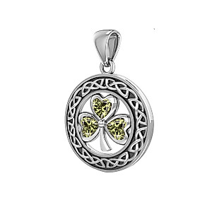 New 925 Sterling Silver Irish Shamrock 3 Leaf Clover Genuine Peridot Pendant