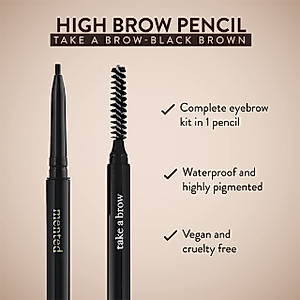 Waterproof Eyebrow Pen with Brush, Brow Pencil & Lash Spoolies for Eyelash Extensions, Eye Brow Pencils for Women, Eyelash Brush & Spoolie Combo, Eyebrow Makeup Tool Set, Take A Brow (Black Brown)