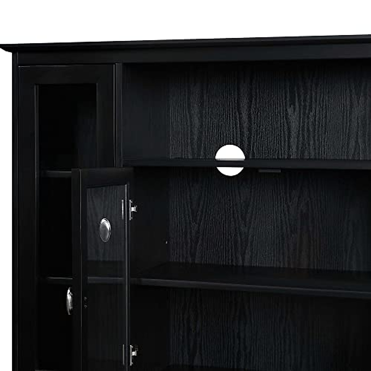 Summit Highboy TV Stand with Storage Cabinets and Shelves , Black
