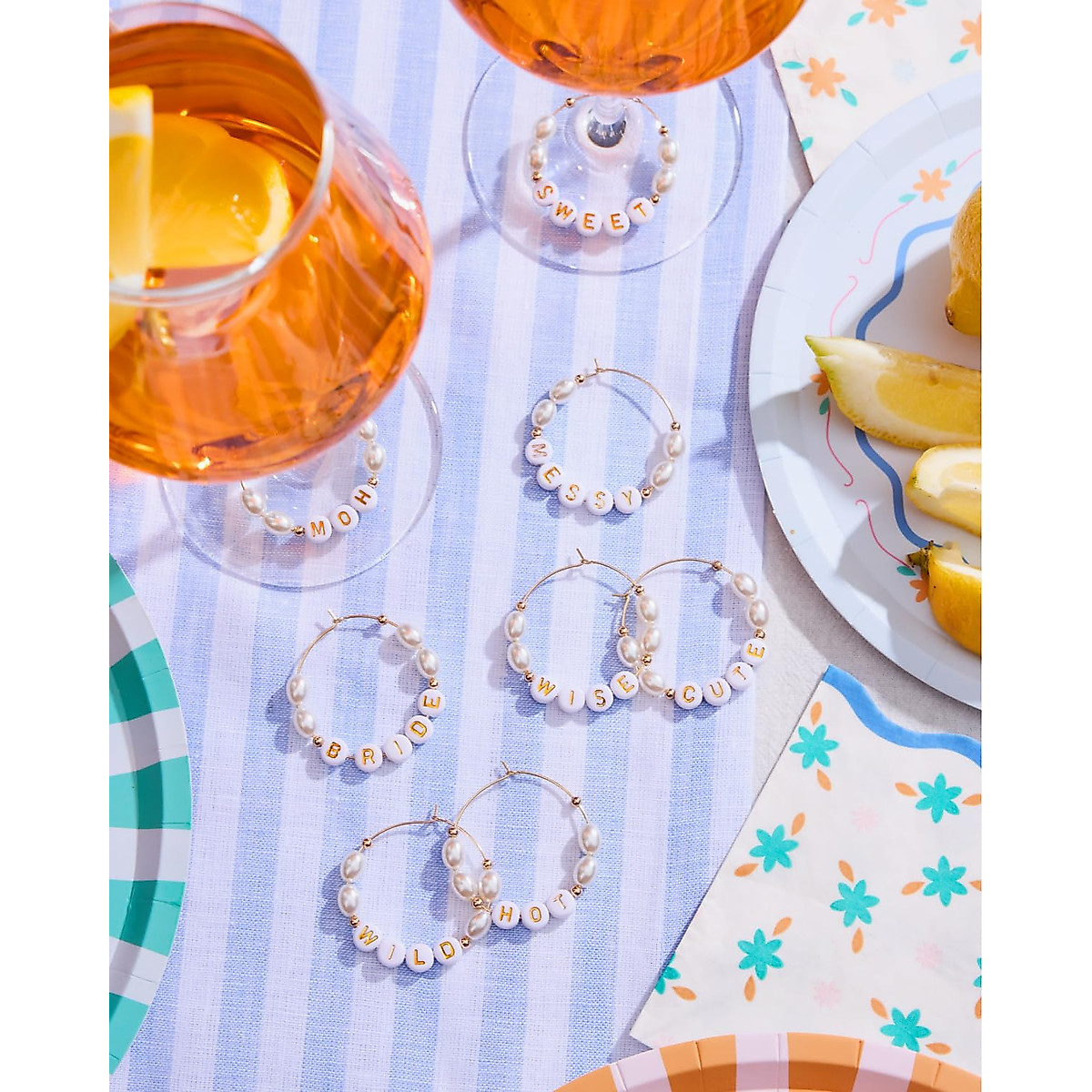 xo, Fetti Bachelorette Party Drink Markers - 8 count | Friendship Bracelet Bride, Engaged Era, Bridesmaid Favor, Bridal Party Accessory, Pearl Bead Party Drink Supplies