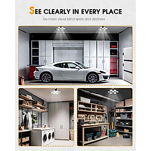 Adiding LED Garage Light 2 Pack Super Bright LED Workshop Ceiling Basement Lighting Fixture Srew in E26 E27 Bulb Socket with Adjustable Spotlight and 6 Deformable Panels for Warehouse Attic Cellar