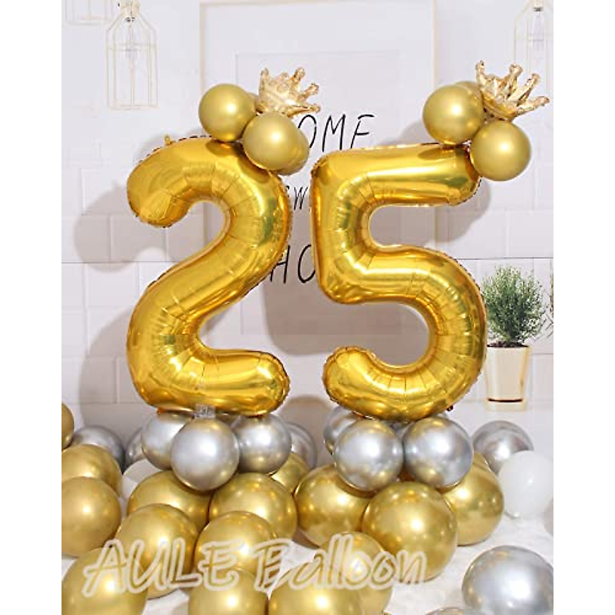 AULE 40 Inch Large 25 Number Balloons Gold, Big Foil Number Balloons, Giant Helium Happy 25th Birthday Party Decorations for Man and Women, Huge Mylar 52 Anniversary Party Supplies