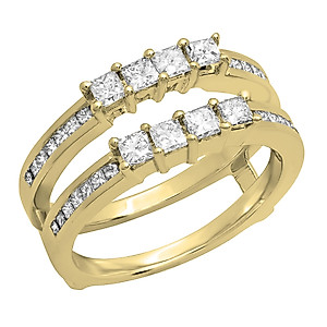 Dazzlingrock Collection Princess Diamond Double Guard Wedding Enhancer Ring for Women (0.91 ctw) in 14K Yellow Gold Size 6