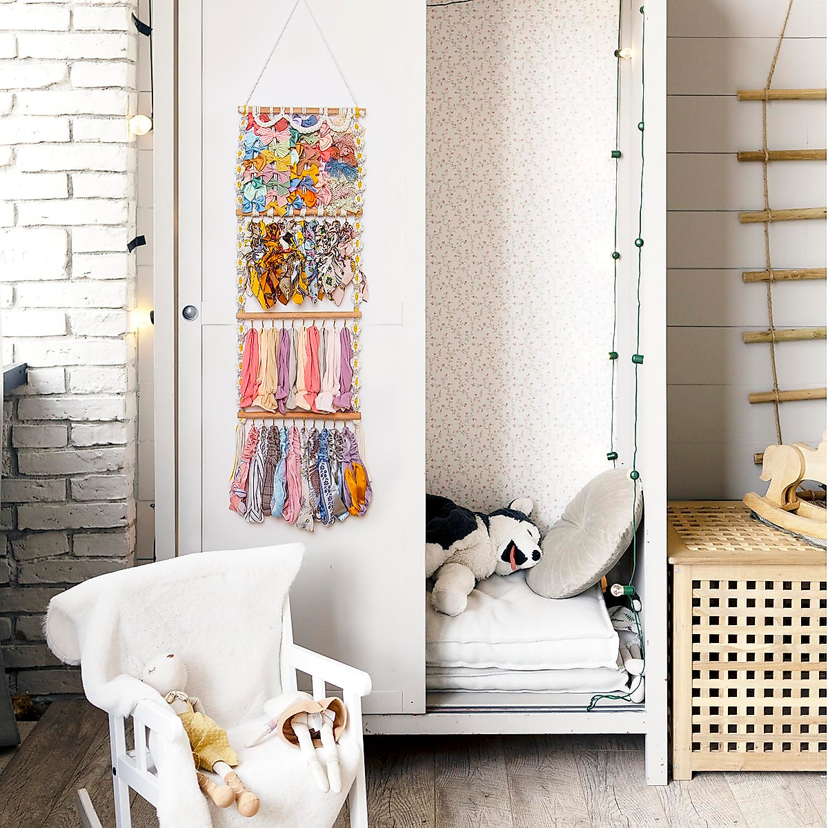 jontell Daisy Hair Bow Holder Bows Organizer For Wall Girls Hair Bows Hanger Necklace Display with 5 Functional Areas Baby Headband Hair Accessories Organizer