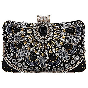 Fawziya Clutch Purses Women Beaded Evening Bag-Black