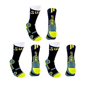 Swish Race Road Cyclocross Mountain Gravel Bicycle Bike Sports Cycling Socks Cooling Fibers 3-pairs in Black/Green/Blue colors also for Hiking,Jogging,Yoga,Running use (Black, L)