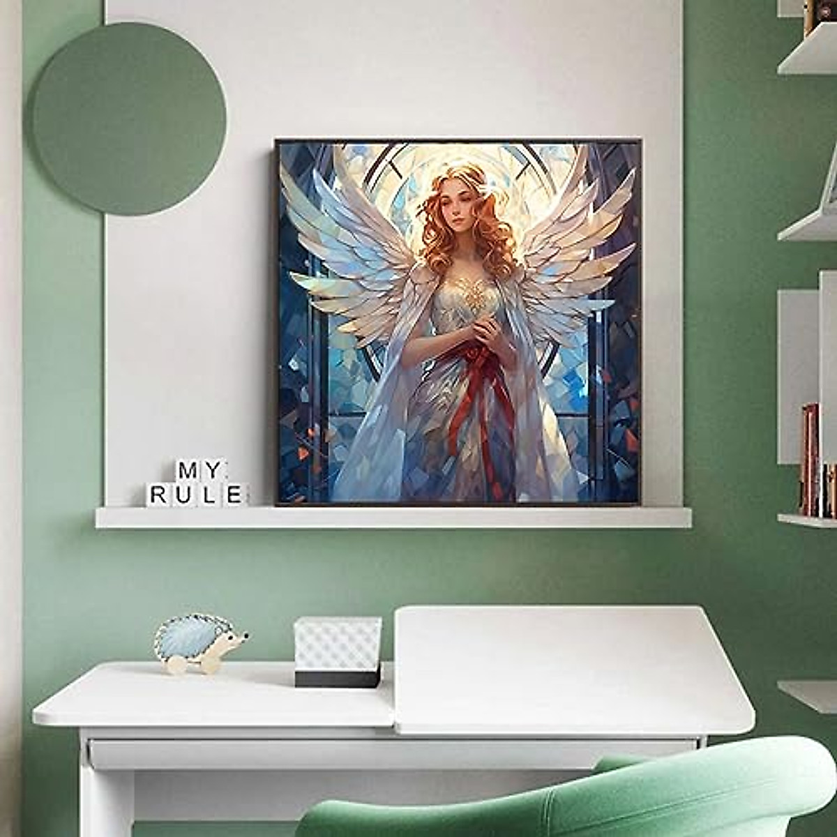 5D Diamond Painting Kits Christmas Angel Stained Glass DIY Diamond Full Round Drill Diamond Art Painting for Adults with Accessories for Home Wall Decor 30x30cm/11.8x11.8in