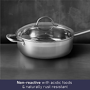 Bergner - Gourmet - 5 Quart Sauté Pan with Lid – Stainless-Steel Non-Stick Saucepan with Tempered Glass Lid - Even Heat Distribution - Safe For All Stove Types