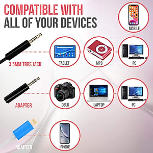 Lavalier Microphone 2 Pack Bundle - Omnidirectional Lapel Mic with Clip-On Suitable for iPhone, Android, Samsung, GoPro, DSLR - Professional Lapel Mic for YouTube and Vlogging