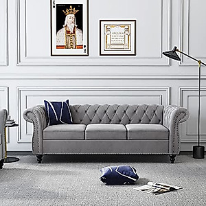 NOSGA Large Sofa, Modern 3 Seater Couch Furniture, Three-seat Sofa Classic Tufted Chesterfield Settee Sofa Tufted Back for Living Room