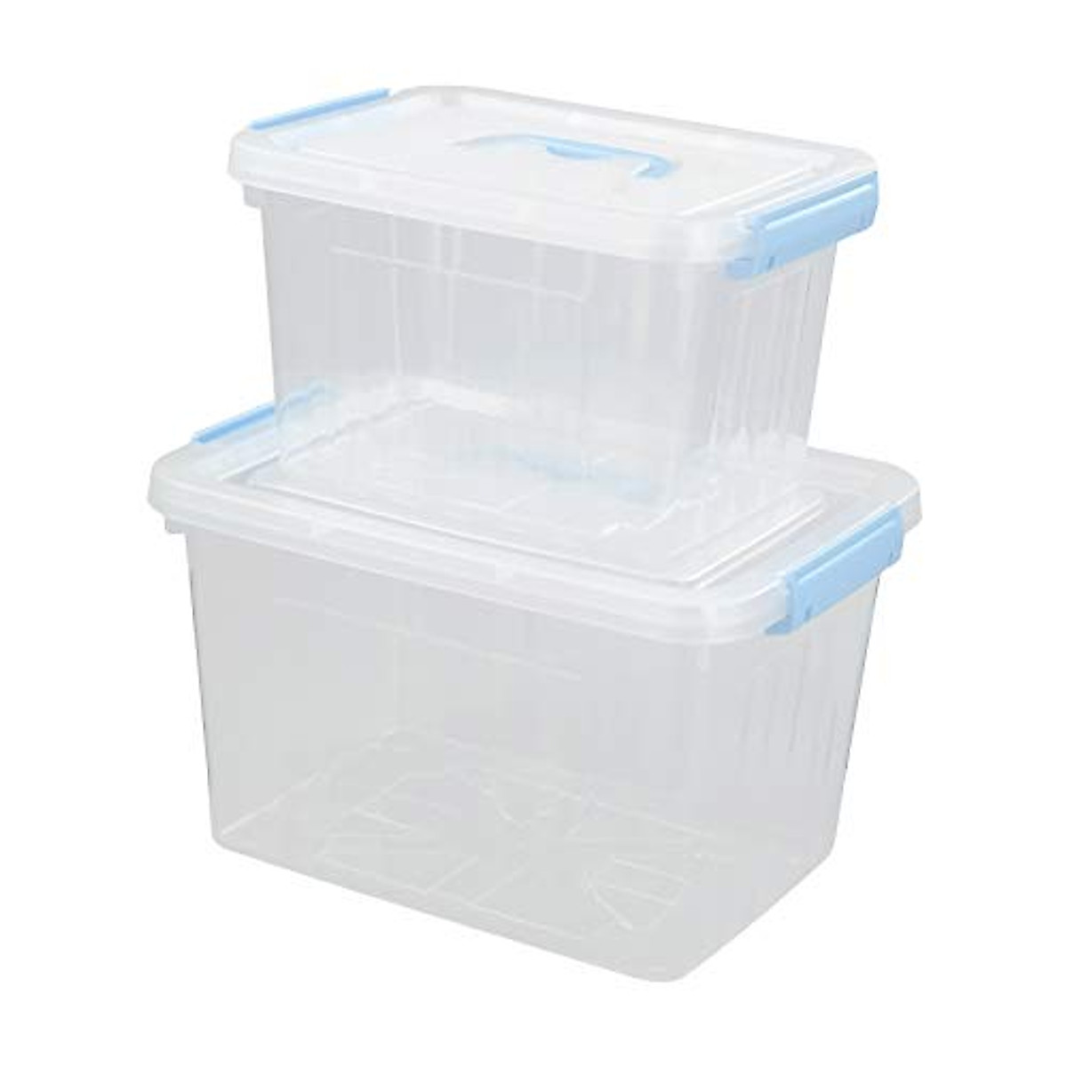 Hespama 12 Quart&6 Quart Storage Bin, Plastic Latching Box/Container with Clear Lid, Blue Handle and Latches
