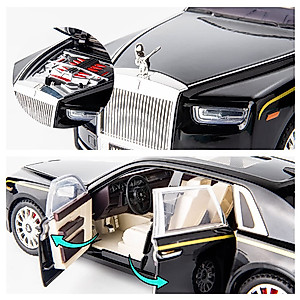 WAKAKAC 1/20 Phantom Model Car Alloy Diecast Collectible Pull Back Toy Car Classic Double Door Model Vehicle Logo Can Be Folded(Black)