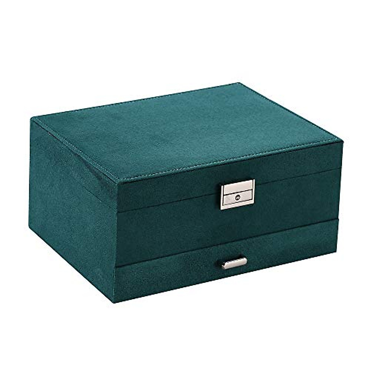 ZUZOOQ Women Jewelry Organizer Box, 3-Layer Velvet Jewelry Boxes Display Storage Case with Lock for Rings Necklace Earrings, Green, 24*17*11CM, ZUZ002A