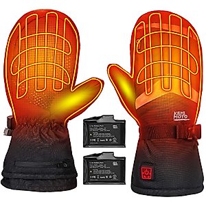 KEMIMOTO Heated Mittens for Men Women Rechargeable, Ski Mittens Gloves Electric 2PCs Battery with Touchscreen Waterproof Hand Warmer for Winter Skiing Snowboarding Hiking Climbing Camping, Size L