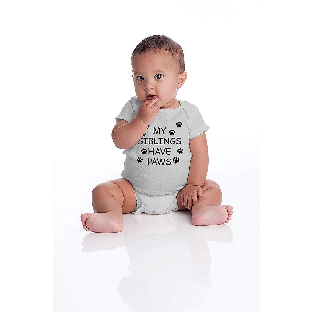 My Sibling have Paws - Funny Baby Essentials Bodysuit - Cute Newborn Outfit Boy Girls Clothes (6 Months, Sports Grey)