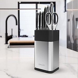 YIYOBEATFO Knife Block Holder,Universal Knife Block Without Knives, Space Saving Knife Storage and Protect Blades, Unique Modern Design with Knife Sharpener and Scissor Slot.