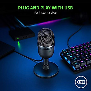 Razer Seiren Mini USB Condenser Microphone: for Streaming and Gaming on PC - Professional Recording Quality - Precise Supercardioid Pickup Pattern - Tilting Stand - Shock Resistant - Classic Black