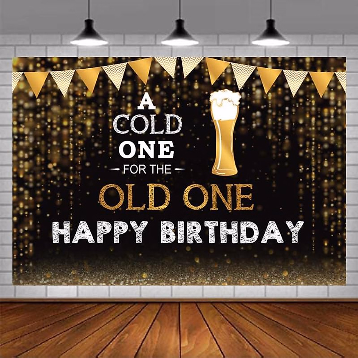 Photography Backdrop for Men A Cold One for The Old One Background for Birthday Black and Gold for Parties Beer Party Props 150x100