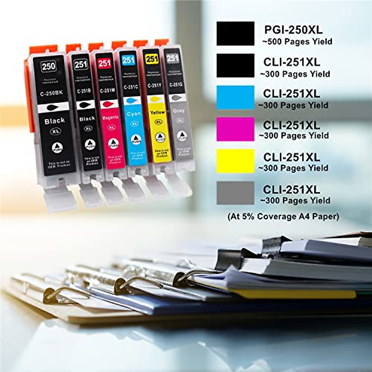 ColorInk Replacement for Canon 250XL 251XL Ink cartridges use with PIXMA iP7220 MG5420 MG6320 MX922 Printer(6PGBK,6BK,6C,6M,6Y,6GY,Total 36 Pack)_