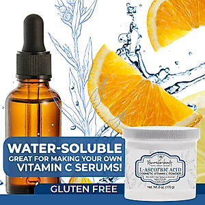 100% Pure L-Ascorbic Acid (Cosmetic Vitamin C Powder for Face) to Make Your Own Premium Beauty Serum, Skincare Mask Treatment, Hyaluronic Serums with Vit C & DIY Facial Skin Care Products 6 OZ