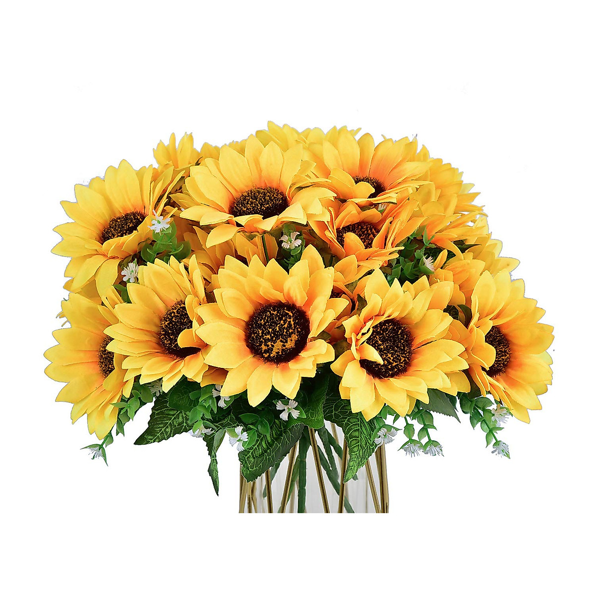 LSKYTOP 6 Bunches Artificial Sunflower Bouquet,Silk Sunflowers Fake Yellow Flowers for Sunflower Floral Arrangement Home Decor