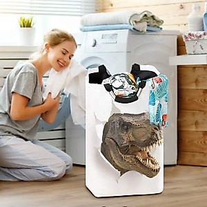 SUABO Laundry Hamper Round Storage Dinosaur T-Rex Through The Paper Wall Large Storage Basket Clothes Laundry Hamper Toy Books Holder Collapsible Basket