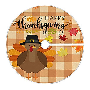 Happy Thanksgiving Day Pumpkin Turkey Christmas Tree Skirt Decorations Fall Maple Leaves Sunflower Buffalo Plaid Xmas Tree Mat 35 inch for Holiday Party Supplies Rustic Ornaments Mini Tree Skirt