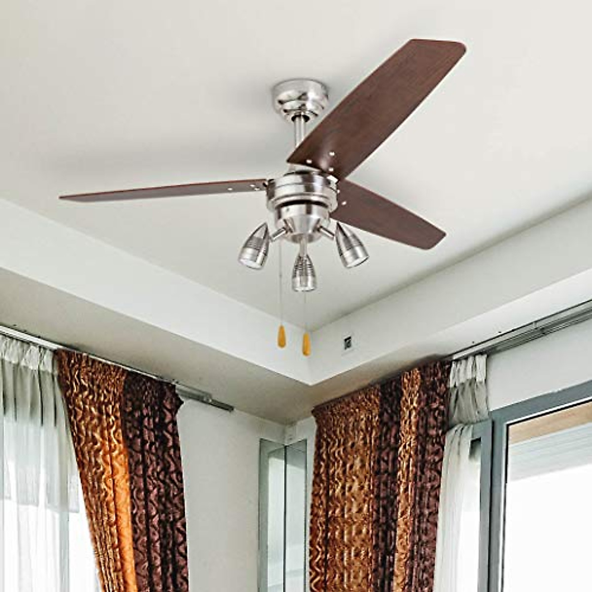 Honeywell Ceiling Fans Civa, 48 Inch Contemporary Indoor LED Ceiling Fan with Light, Pull Chain, Dual Mounting Options, 3 Modern Style Blades, Reversible Motor - 51583-01 (Nickel)