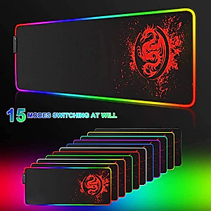 Large RGB Gaming Mouse Pad - 15 Light Modes Extended Computer Keyboard Mat, Anime Dragon Mouse Pad，High-Performance Mouse Pad Optimized for Gamer 31.5 X 12in (Red)