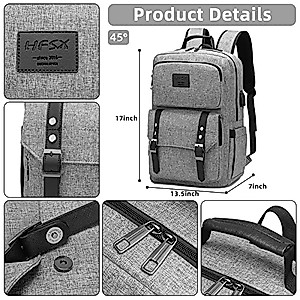 HFSX Laptop Backpack Women Men College Backpacks Bookbag Vintage Backpack Book Bag Fashion Back Pack Anti Theft Travel Backpacks with Charging Port fit 15.6 Inch Laptop Grey