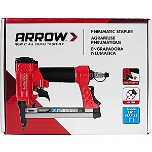 Arrow PT50 Oil-Free Pneumatic Staple Gun, Professional Heavy-Duty Stapler for Wood, Upholstery, Carpet, Wire Fencing, Fits 1/4”, 5/16”, 3/8", 1/2", 9/16” Staples , Red